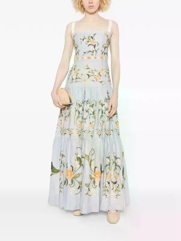 Agua Bendita Lima Floral-embroidered Maxi Dress