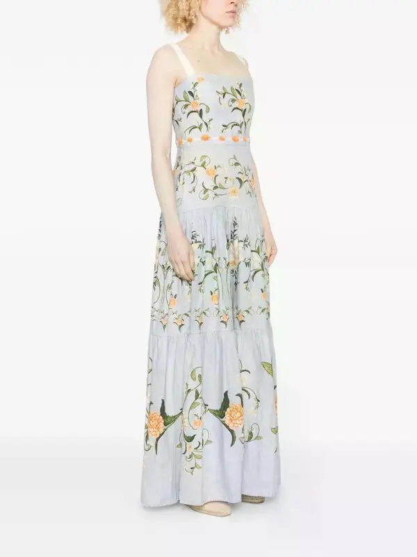 Agua Bendita Lima Floral-embroidered Maxi Dress