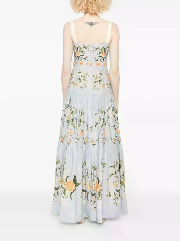 Agua Bendita Lima Floral-embroidered Maxi Dress