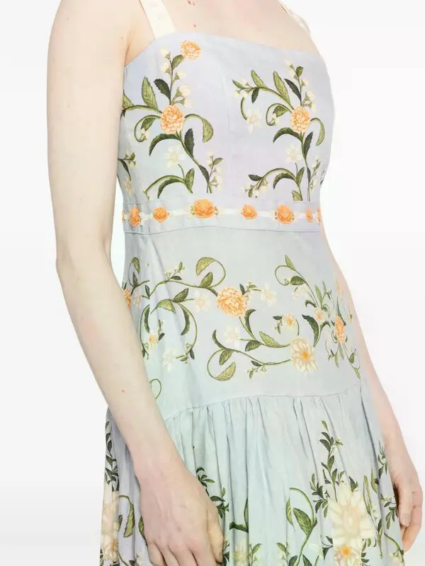 Agua Bendita Lima Floral-embroidered Maxi Dress