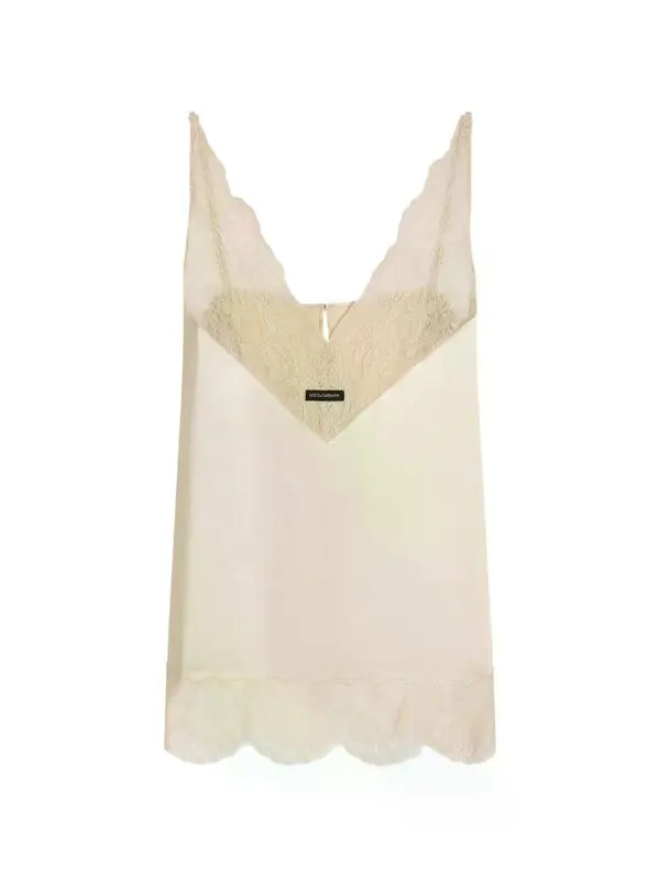 Dolce & Gabbana Silk Satin Top With Lace - Neutrals