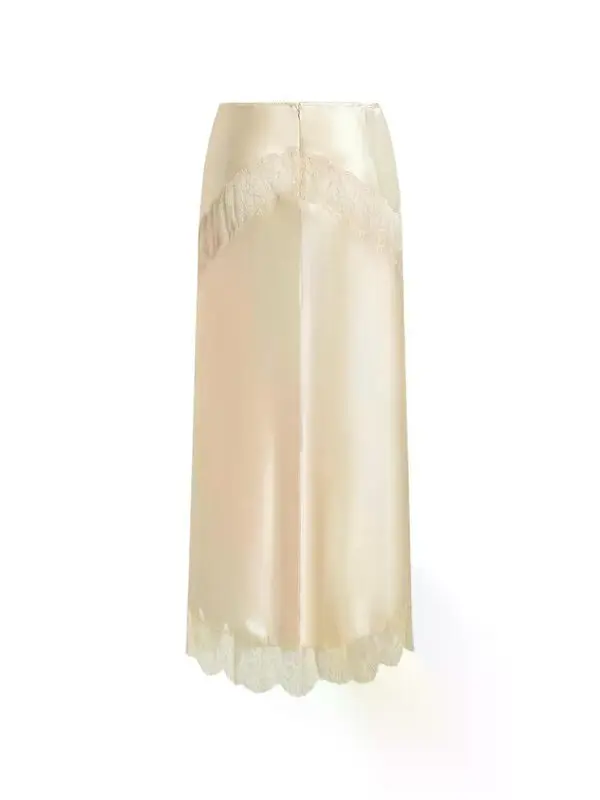 Dolce & Gabbana Silk Satin Skirt With Lace Trim - Neutrals
