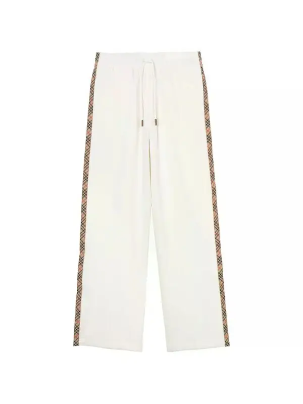 Burberry Check Trim Cotton Track Pants - White