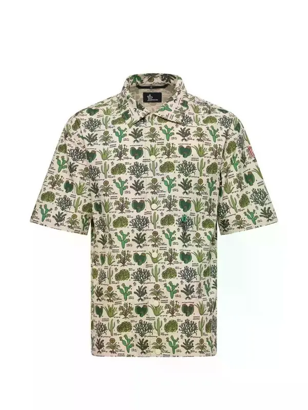 Moncler Botanical-print Cotton-blend Short-sleeve Shirt - Neutrals