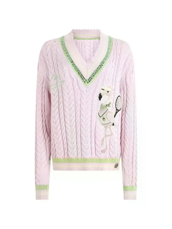 Philipp Plein V-neck Cable Knit Sweater - Pink