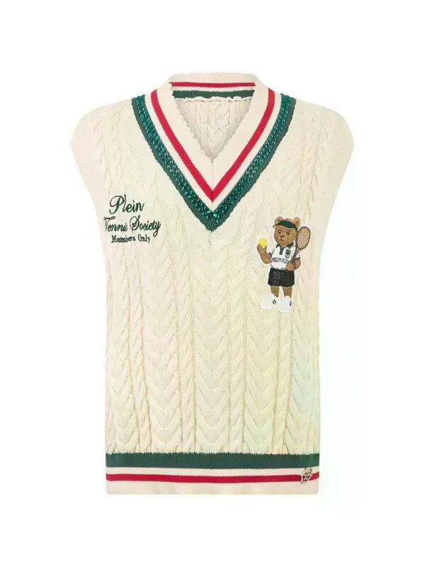 Philipp Plein Embroidered Cable-knit Vest