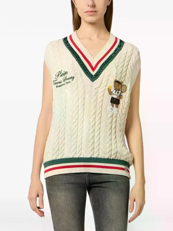Philipp Plein Embroidered Cable-knit Vest