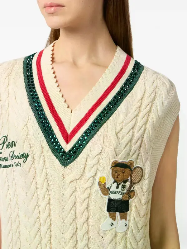 Philipp Plein Embroidered Cable-knit Vest