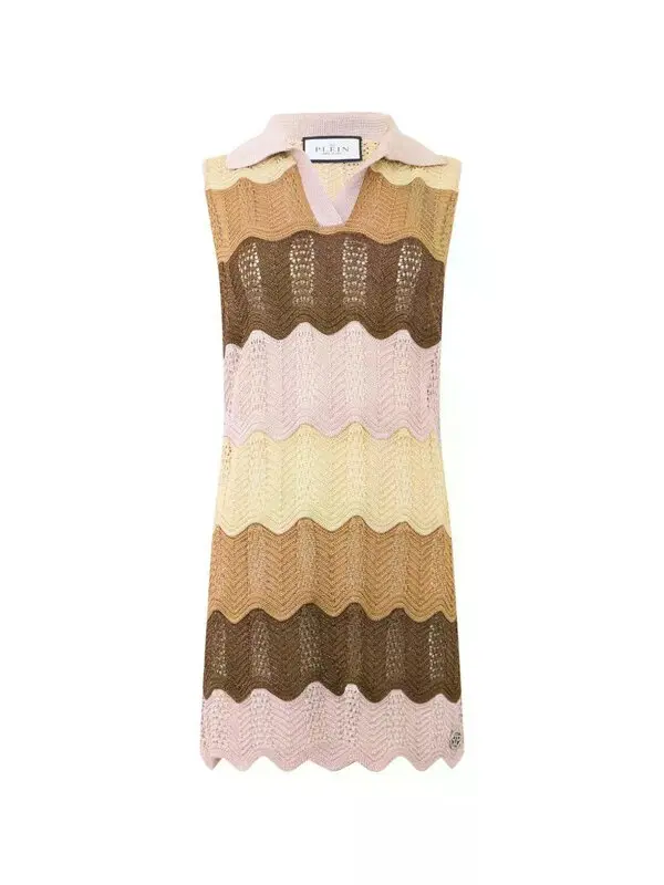 Philipp Plein Sleeveless Polo Neck Mini Dress - Neutrals