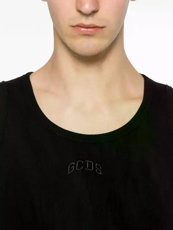Gcds Logo Embroidered Sleeveless Top - Black