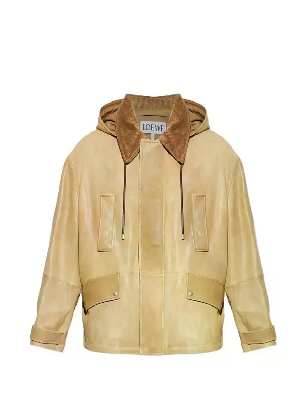 Loewe Leather Jacket With Corduroy-collar - Neutrals