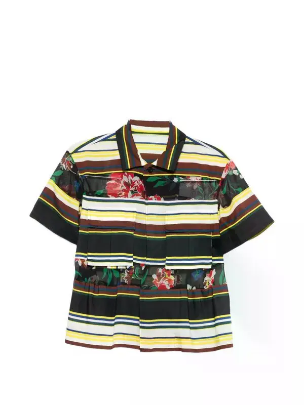 Sacai Striped Floral-print Blouse - Black