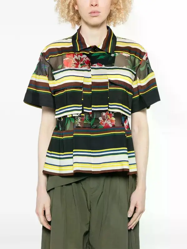 Sacai Striped Floral-print Blouse - Black