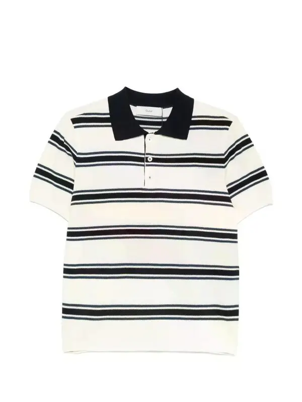 DUNST Striped Short-sleeve Polo Shirt - Neutrals