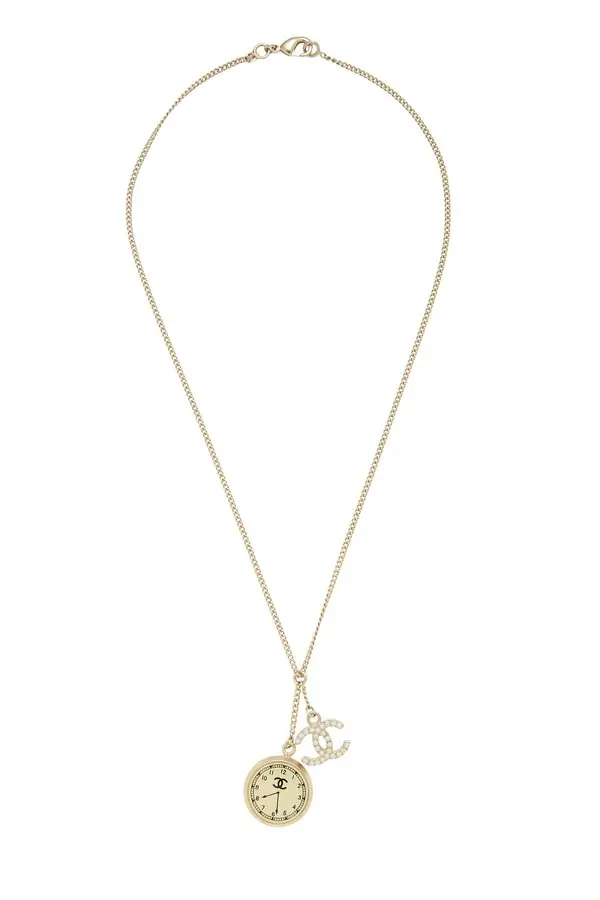 Chanel Cc Clock Pendant Necklace - Gold