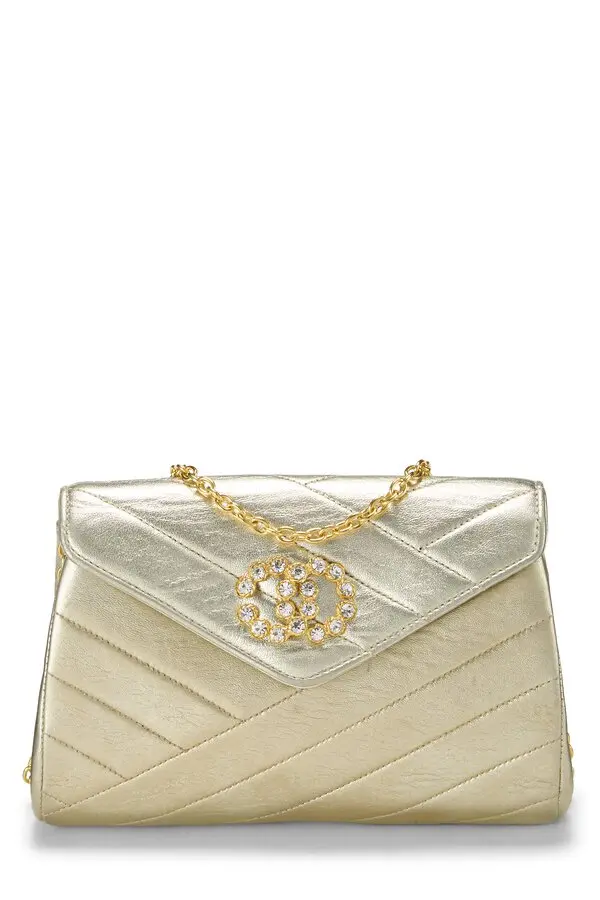 Chanel Metallic Chevron Calfskin Envelope Flap - Gold