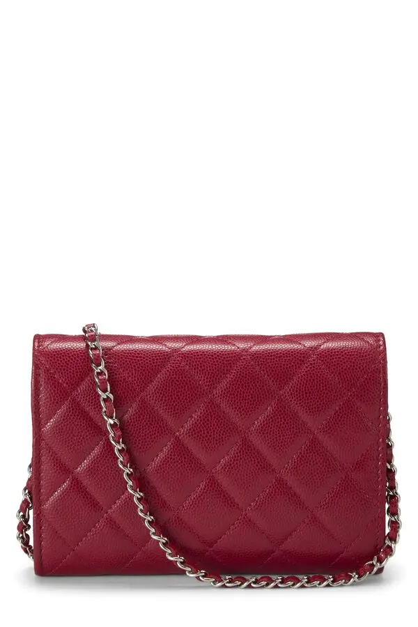 Chanel Caviar Classic Flap Card Holder On Chain - Red