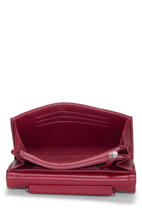 Chanel Caviar Classic Flap Card Holder On Chain - Red