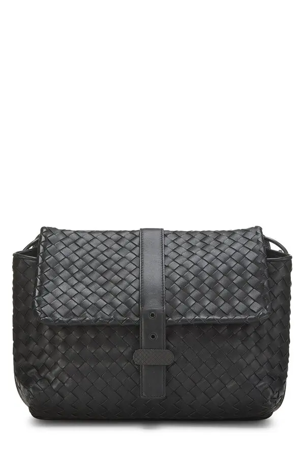 Bottega Veneta Intrecciato Double Flap Shoulder Bag - Black