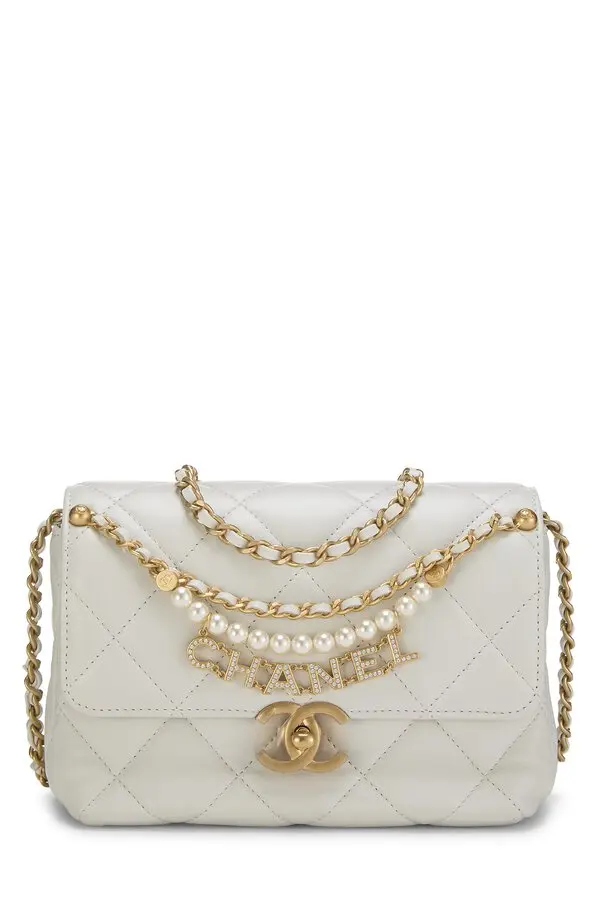 Chanel Calfskin Pearl Logo Half Flap - White
