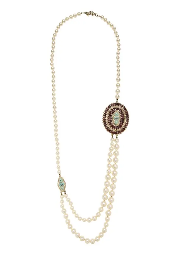 Chanel Faux Pearl Gripoix Necklace - Gold