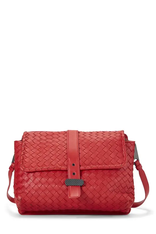 Bottega Veneta Intrecciato Flat Shoulder Bag - Red