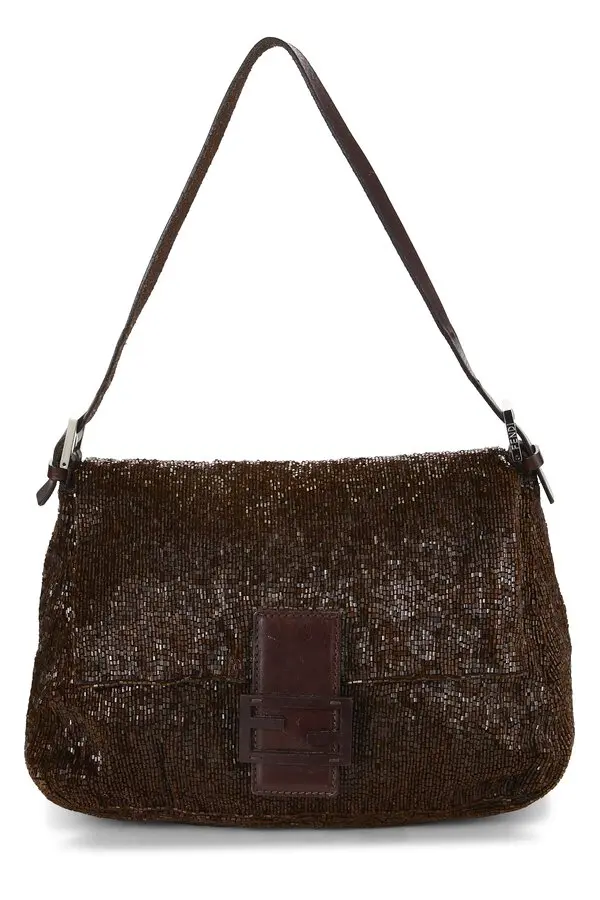 Fendi Beaded Mama Shoulder Bag - Brown