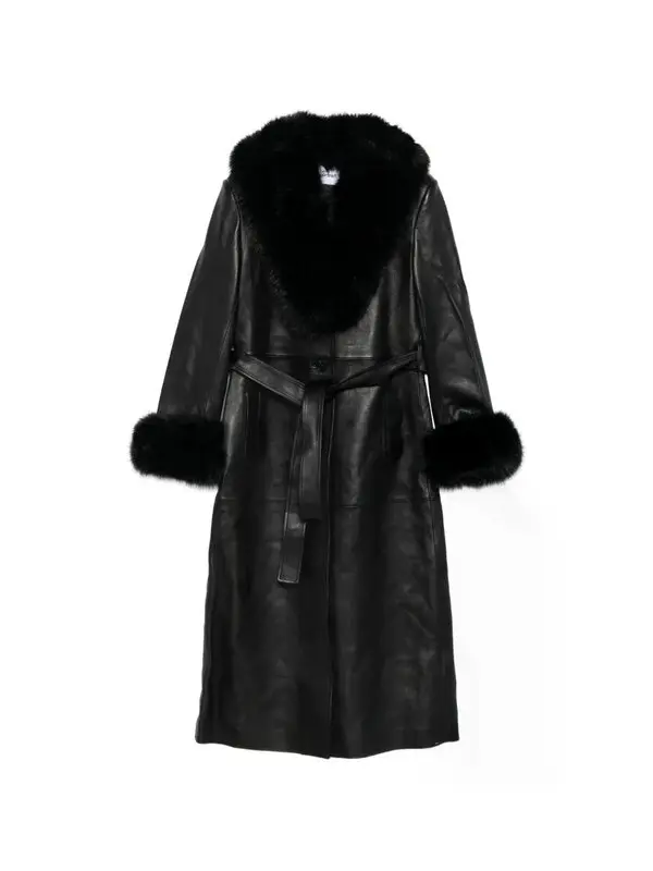 SELF-PORTRAIT Faux Fur-collared Belted Coat - Black