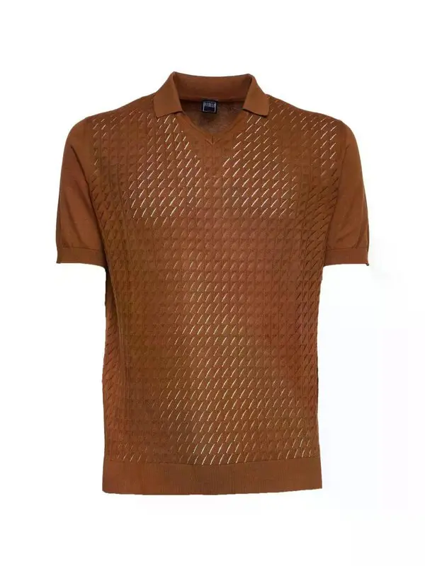 Fedeli Felipe Giza V-neck Textured T-shirt - Brown