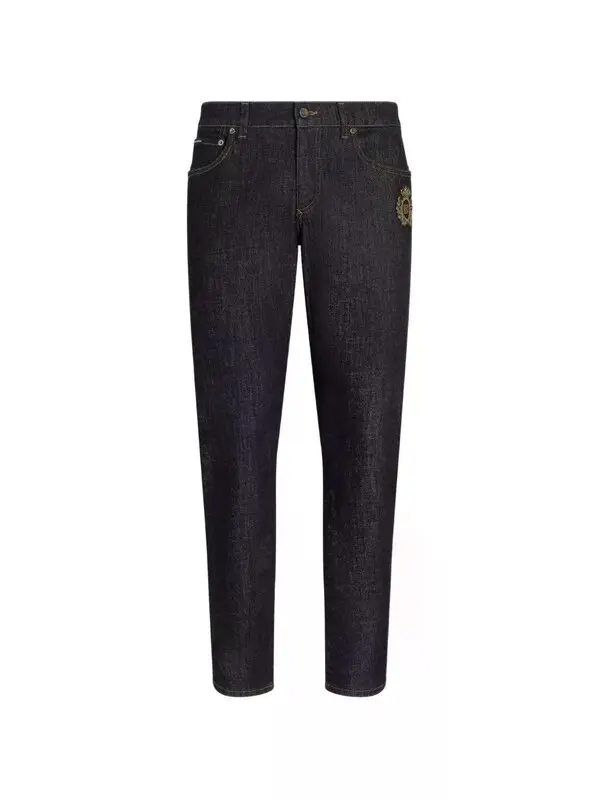 Dolce & Gabbana Slim-fit Stretch Cotton Jeans With Patch - Blue