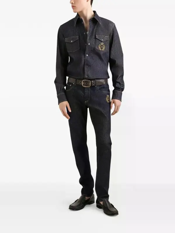 Dolce & Gabbana Slim-fit Stretch Cotton Jeans With Patch - Blue