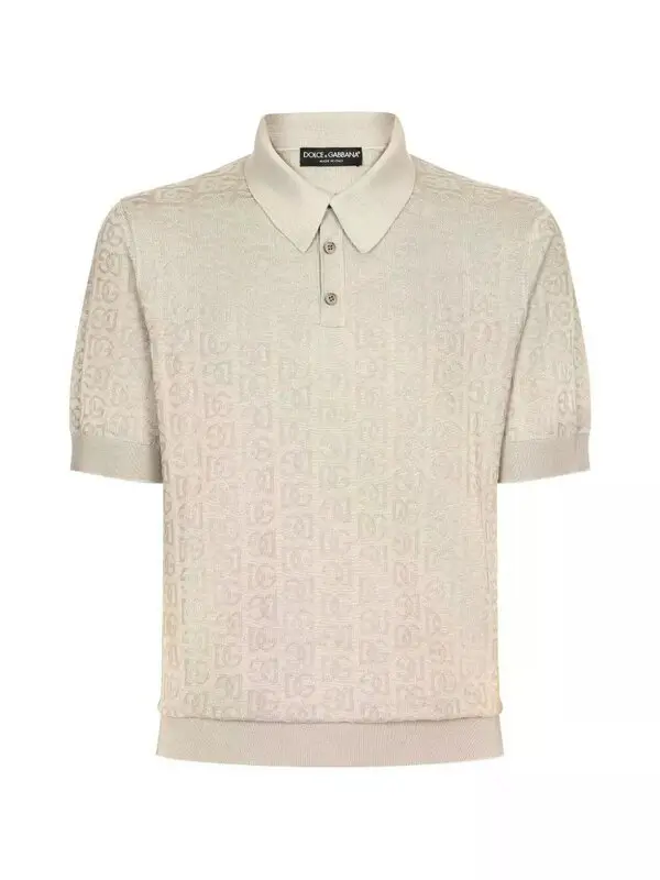 Dolce & Gabbana Silk Jacquard Polo Shirt With Dg Logo - Neutrals