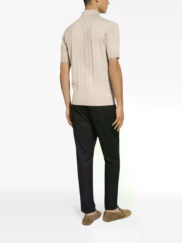 Dolce & Gabbana Silk Jacquard Polo Shirt With Dg Logo - Neutrals