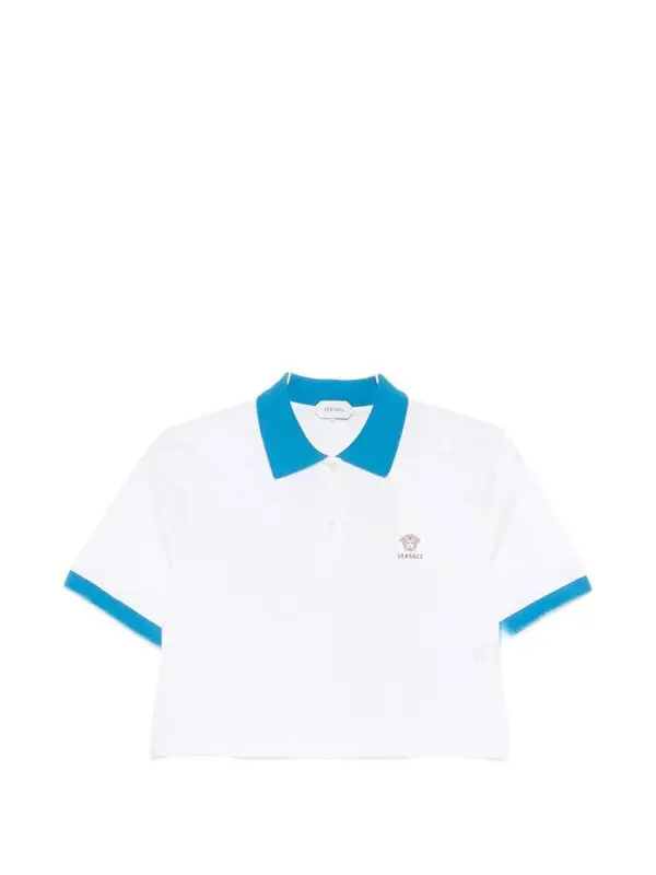 Versace Cropped Trim Polo Shirt - White