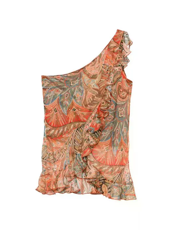 Etro Ruffled Paisley Top - Orange