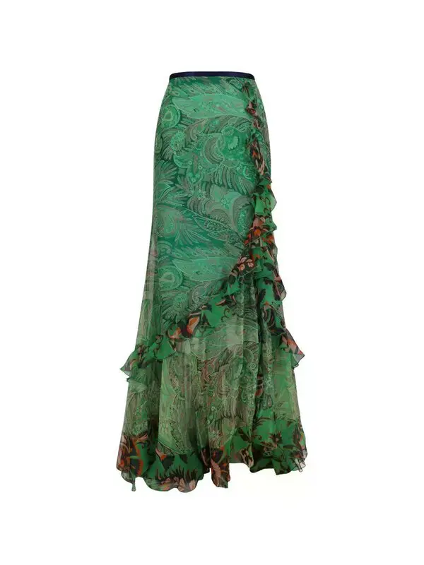 Etro Paisley-print Silk Skirt - Green