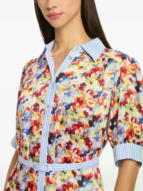 Cinq À Sept Floral Striped Shirt Dress