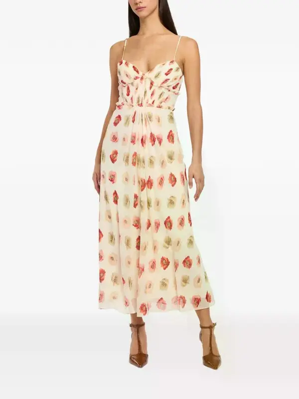 Cinq À Sept Floral Print Ruffled Midi Dress
