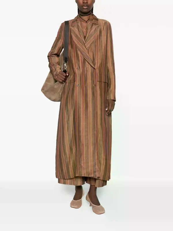 UMA WANG Camelot Striped Double-breasted Coat