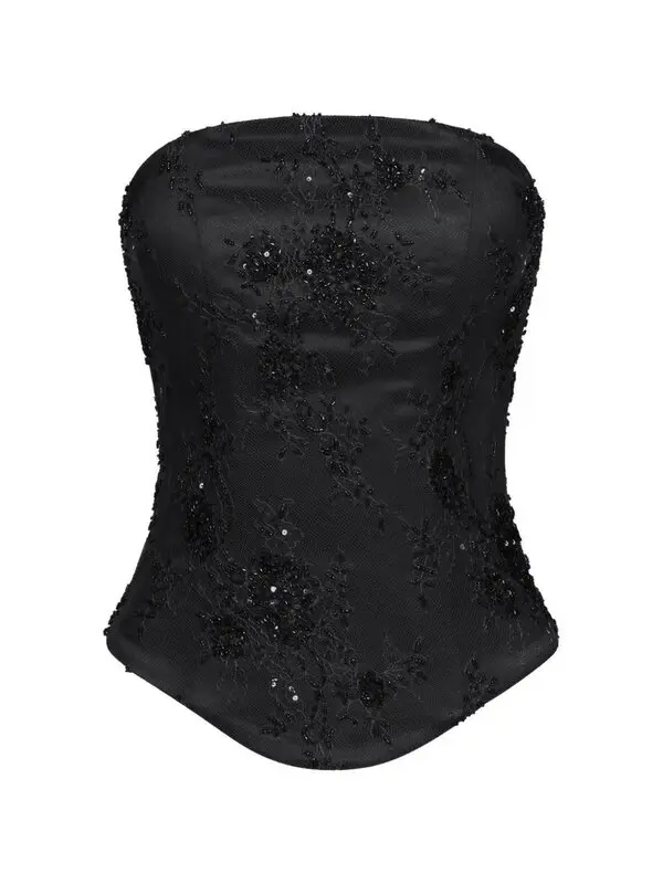 ALEXIA & ANTONIA Embellished Silk Corset - Black