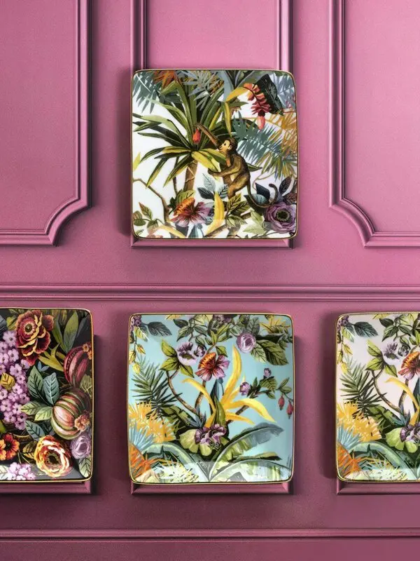 SIMONE GUIDARELLI HOME Jungle Floral Monkey Porcelain Tray