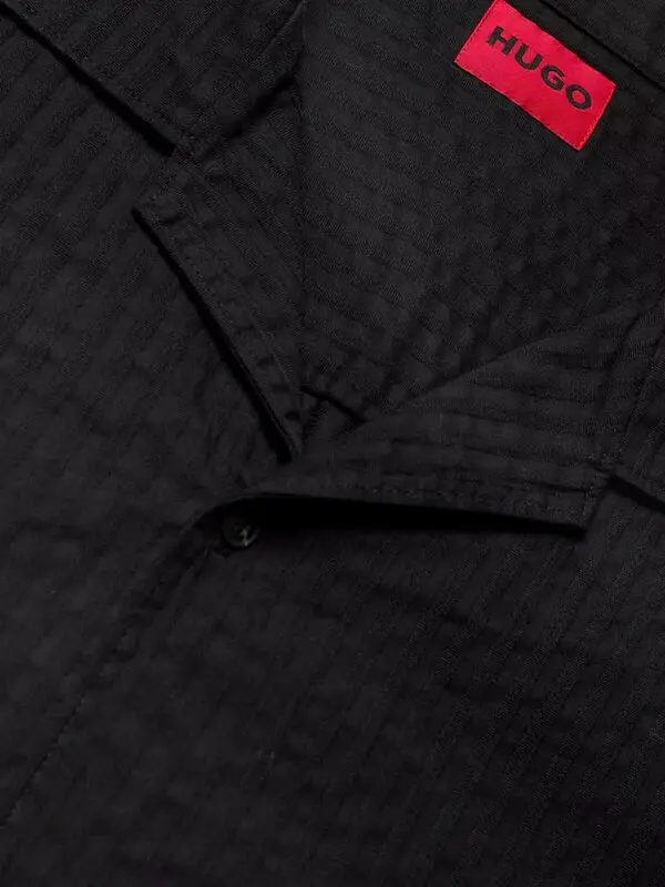 BOSS Oversized-fit Shirt In Stretch-cotton Seersucker - Black