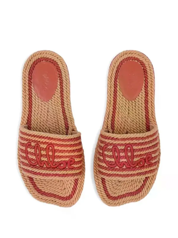 Chloé Logo-embroidered Sandals - Neutrals
