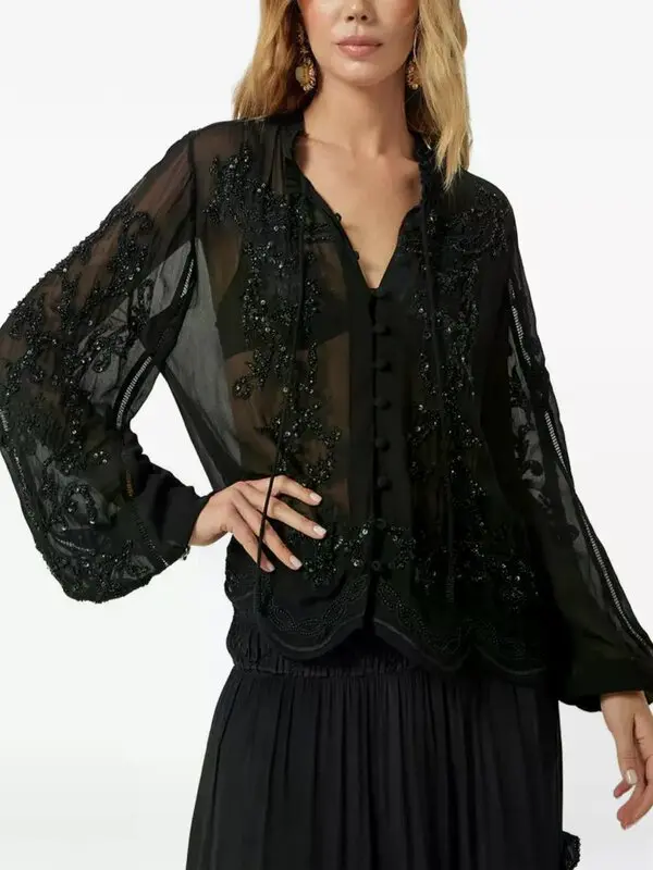 SCARLETT POPPIES Beaded Buttoned Blouse