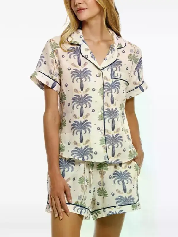THE LAZY POET Nina Riviera Palms Print Pyjama Set - Neutrals
