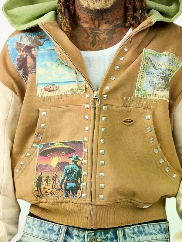 DUAA Studded Patchwork Hoodie