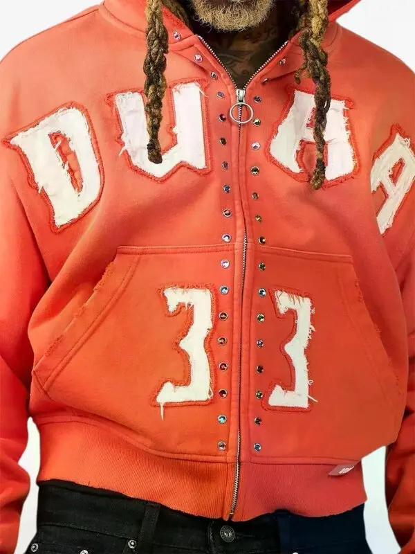 DUAA Distressed Crystal Embellished Hoodie