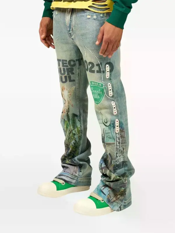 DUAA Rhinestone Print Denim Jeans