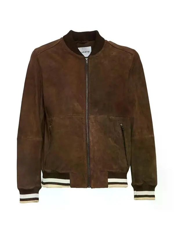 AMARANTO Suede Bomber Jacket With Striped Trim