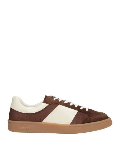 Sandro Low-top Leather And Textile Sneakers - Brown